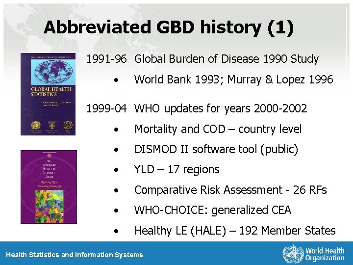 Overview of WHO work on GBD and summary