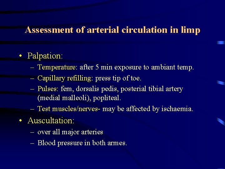 VASCULAR SURGERY Assessment of arterial circulation in limp