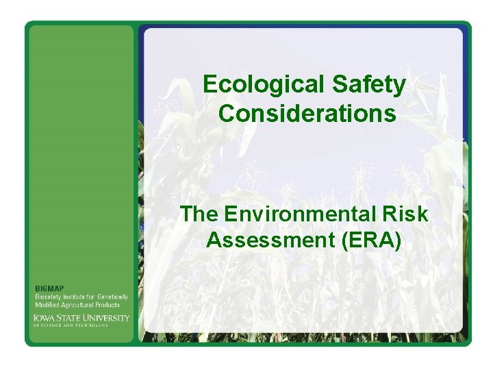 Ecological Safety Considerations The Environmental Risk Assessment ERA