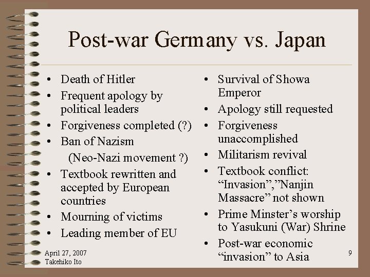 Reconciliation between Japan and other Asian countries Takehiko