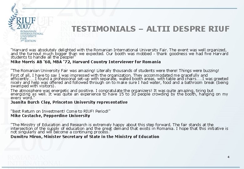 ROMANIAN INTERNATIONAL UNIVERSITY FAIR Bucuresti 10 11 Martie