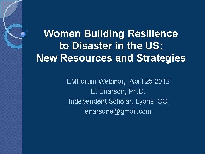 Women Building Resilience to Disaster in the US