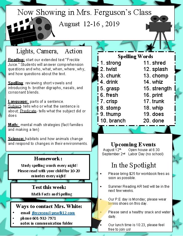 Now Showing in Mrs Fergusons Class August 12