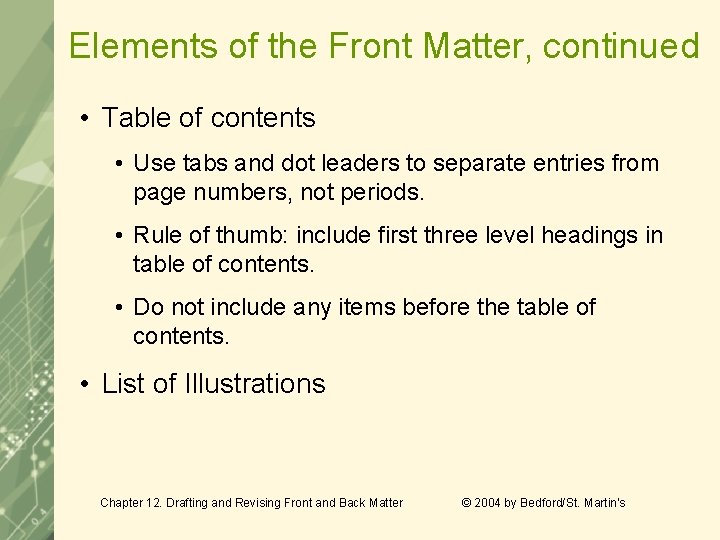 Roles Played by Front and Back Matter Elements