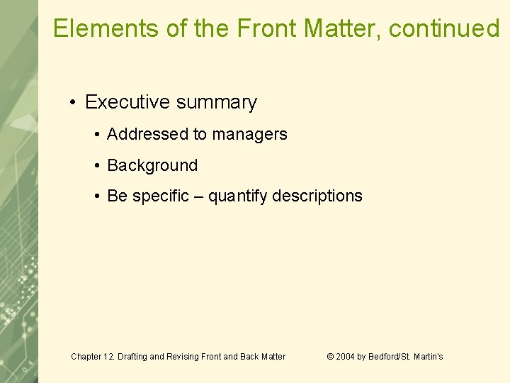 Roles Played by Front and Back Matter Elements
