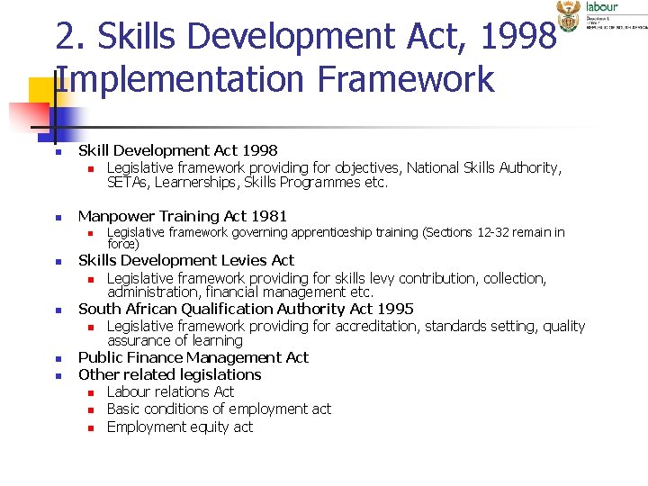 PRESENTATION TO THE LABOUR PORTFOLIO COMMITTEE SKILLS DEVELOPMENT