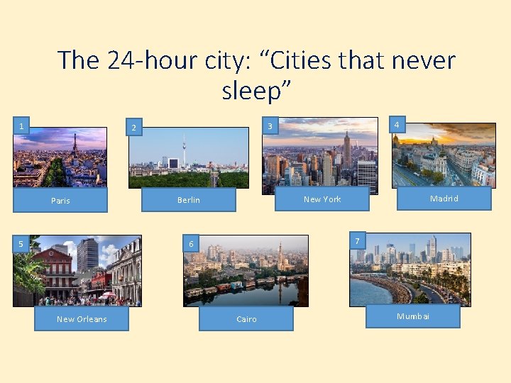 The 24 hour city Cities that never sleep