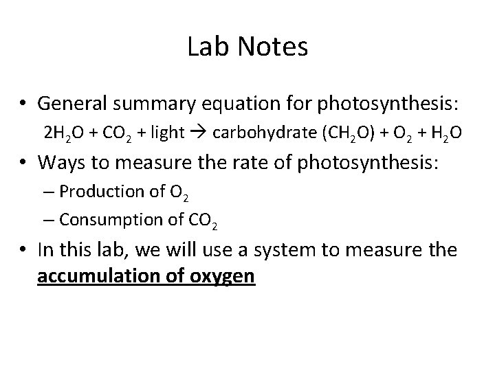 AP Biology Investigation 5 Photosynthesis Lab Notes General