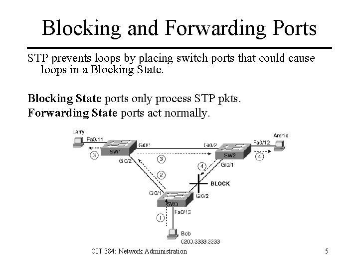 CIT 384 Network Administration Spanning Tree Protocol CIT