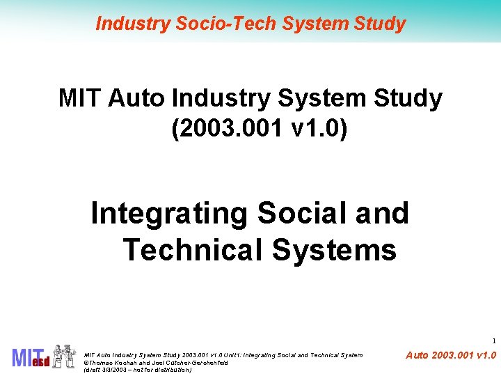 Industry SocioTech System Study MIT Auto Industry System