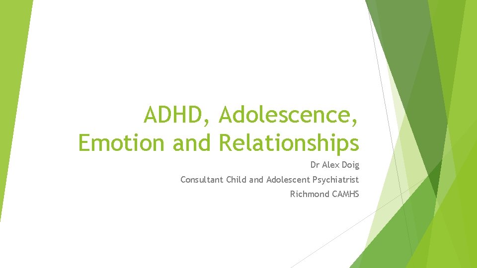 ADHD Adolescence Emotion and Relationships Dr Alex Doig