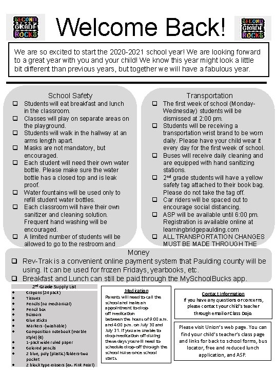 Welcome Back We are so excited to start