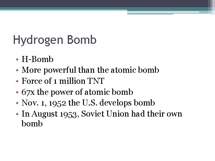 Nuclear Arms Race Cold War Hydrogen Bomb HBomb