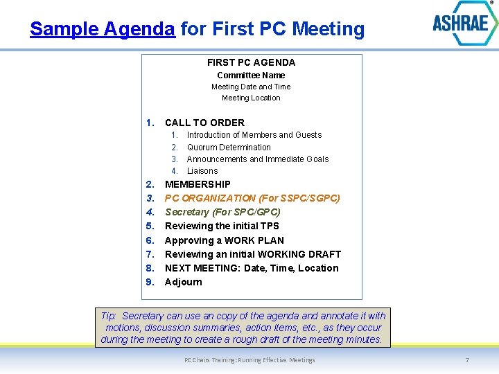 PC Training Running Effective Meetings Effective meeting principles