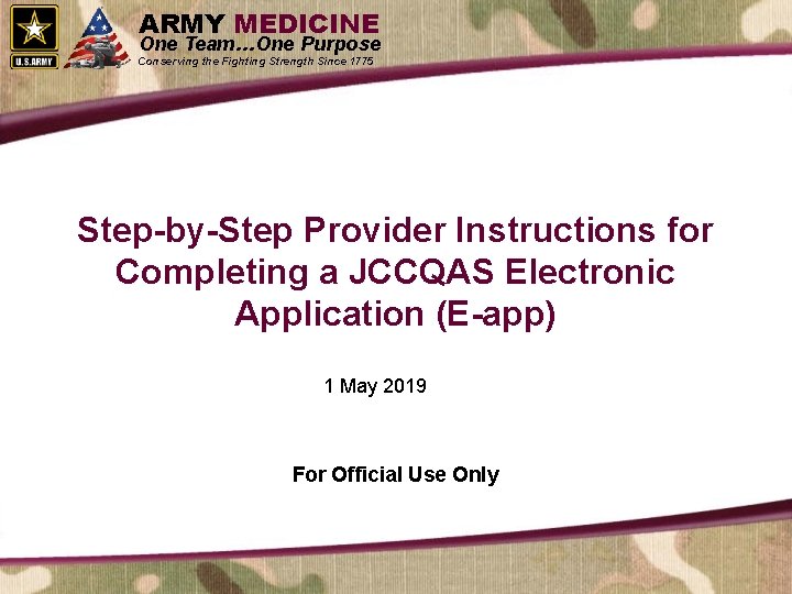 ARMY MEDICINE One TeamOne Purpose Conserving the Fighting