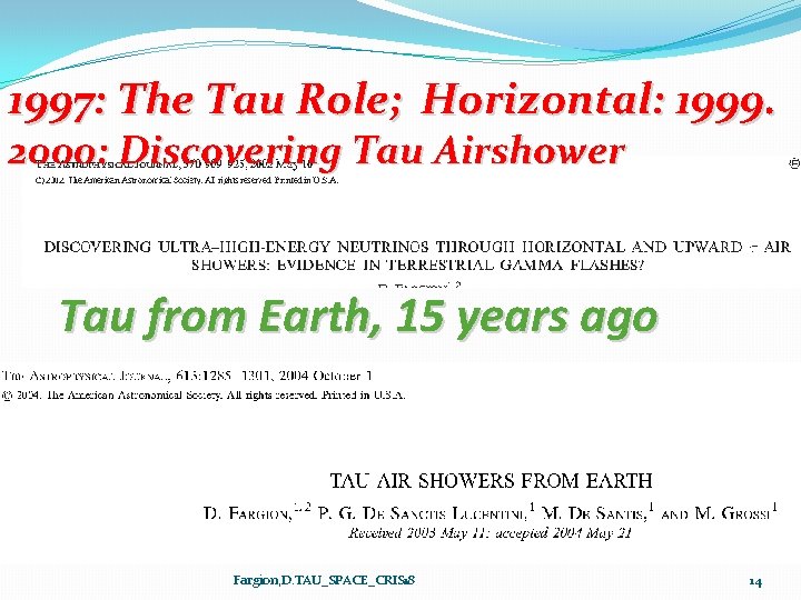 Tau Airshower Astronomy in space Presented by Prof
