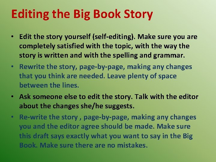 MAKING A BIG BOOK Continuing challenge to strive