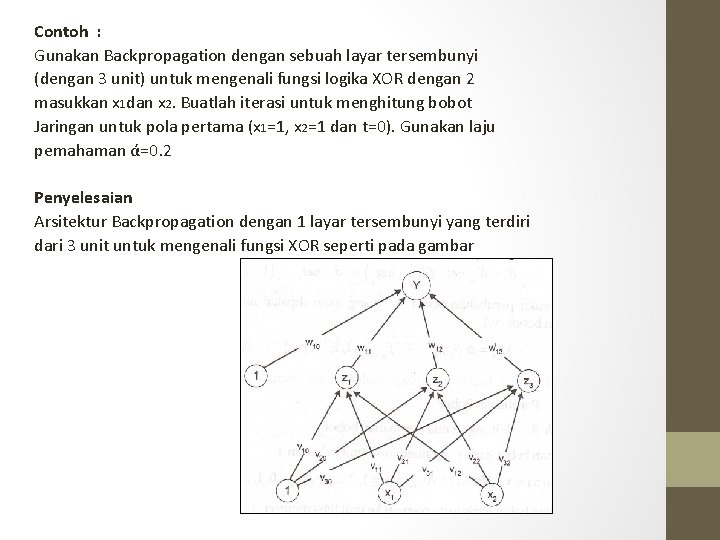 algoritma dan contoh soal Pelatihan BACK PROPAGATION ALGORITMA