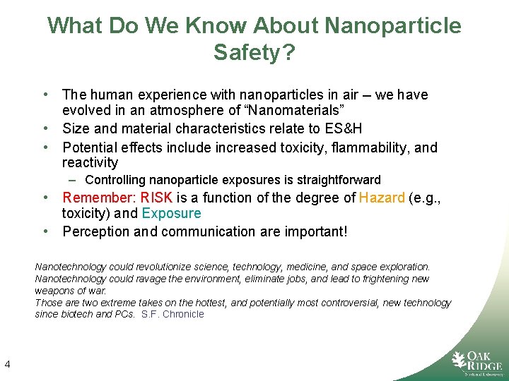 DOE Nanoscale RD Environment Safety and Health Basic