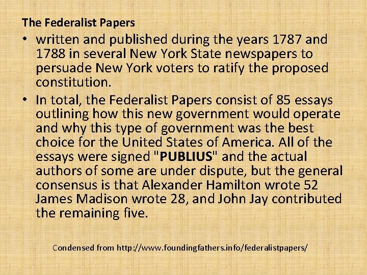 Background for The Federalist Papers TIMELINE 1513 Machiavelli