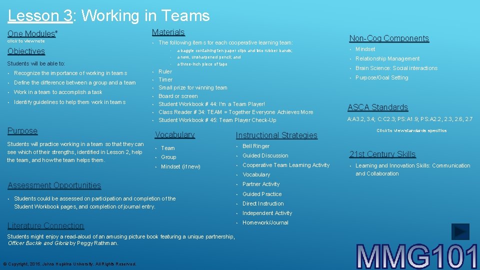 Lesson 3 Working in Teams One Modules Materials