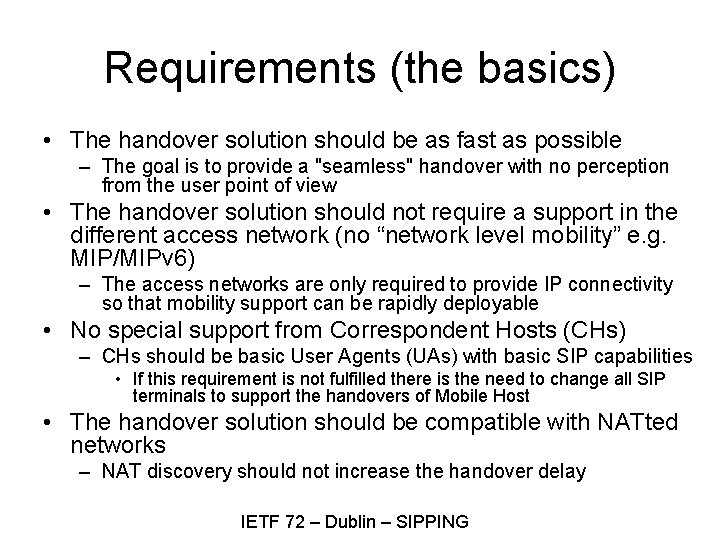 Requirements for vertical handover of multimedia sessions using