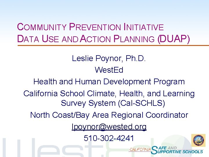 COMMUNITY PREVENTION INITIATIVE DATA USE AND ACTION PLANNING