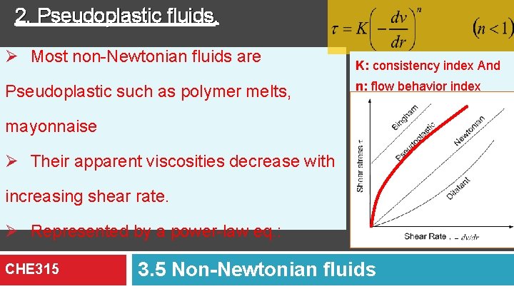 fluids which follow Newtons law CHE 315 Shear