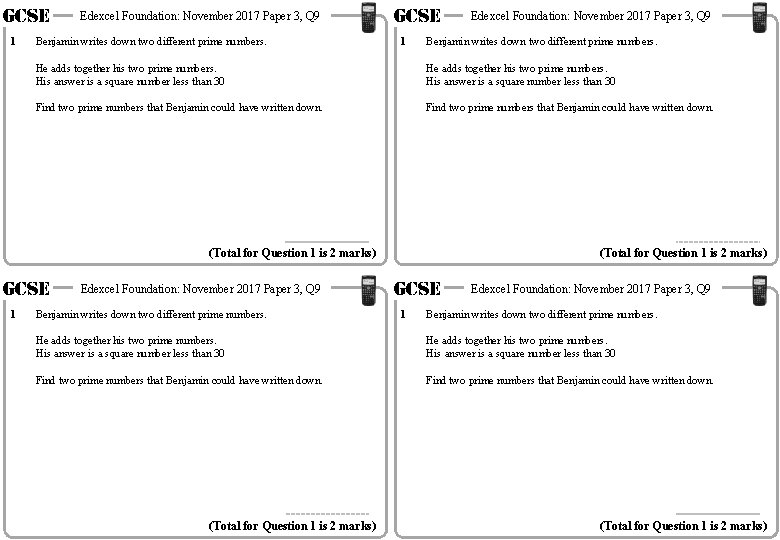 Prime Numbers Foundation GCSE Questions These questions are