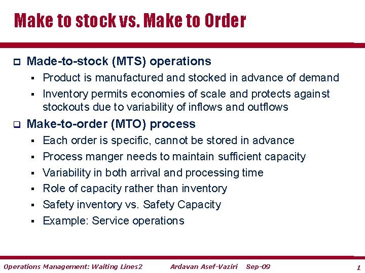 Make to stock vs Make to Order p