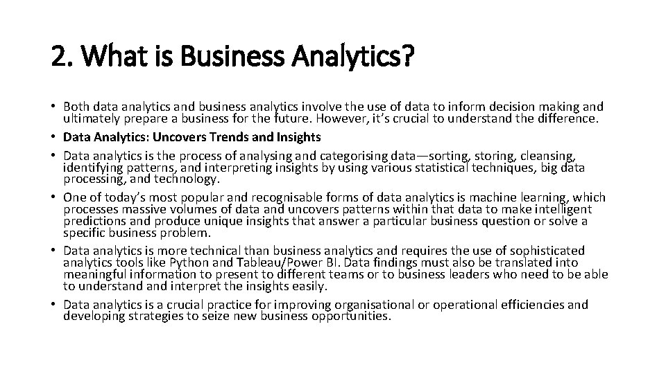 Table of contents 1 Why Business Analytics 1
