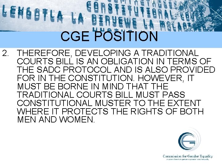 PRESENTATION ON THE TRADITIONAL COURTS BILL B 1