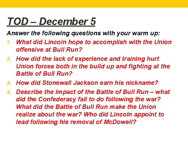 Warm Up December 5 Answer the following questions