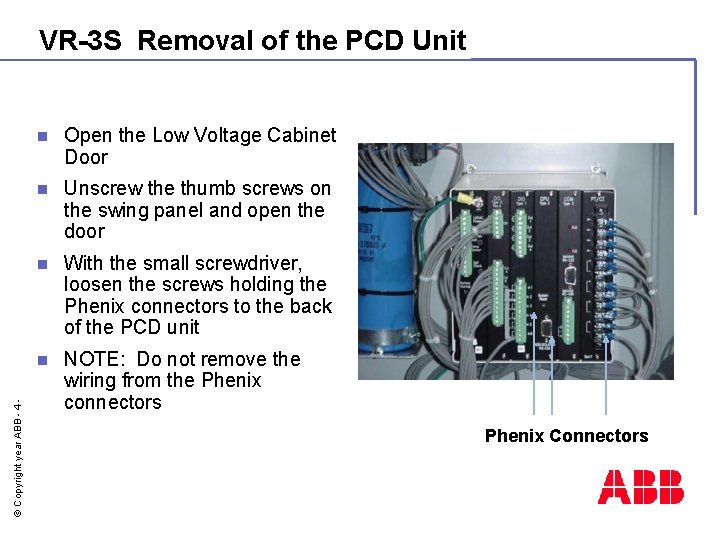 Copyright year ABB All rights reserved Procedure for