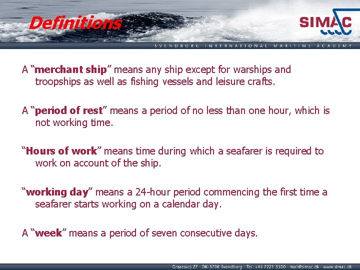 Seafarers hours of rest BEK nr 1016 af