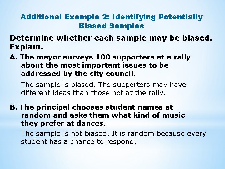 Populations and Samples Vocabulary Population the entire group