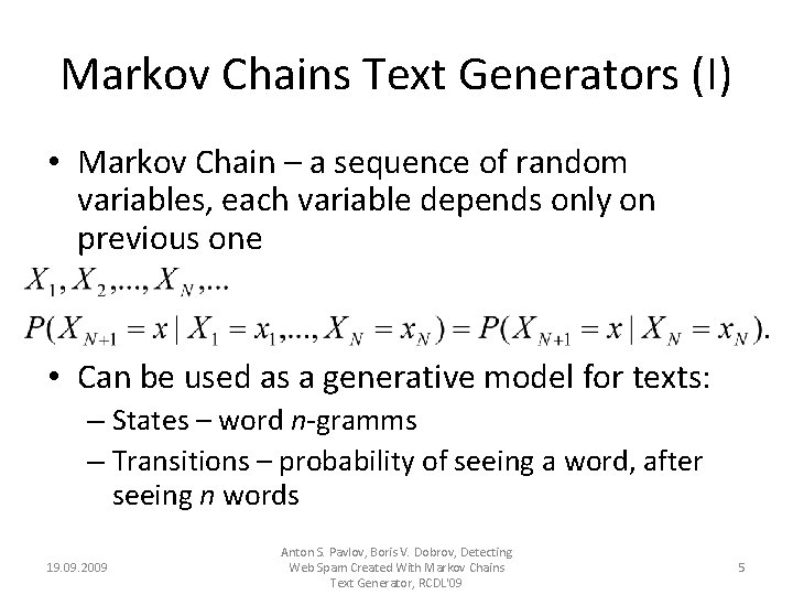 Detecting Web Spam Created with Markov Chains Text