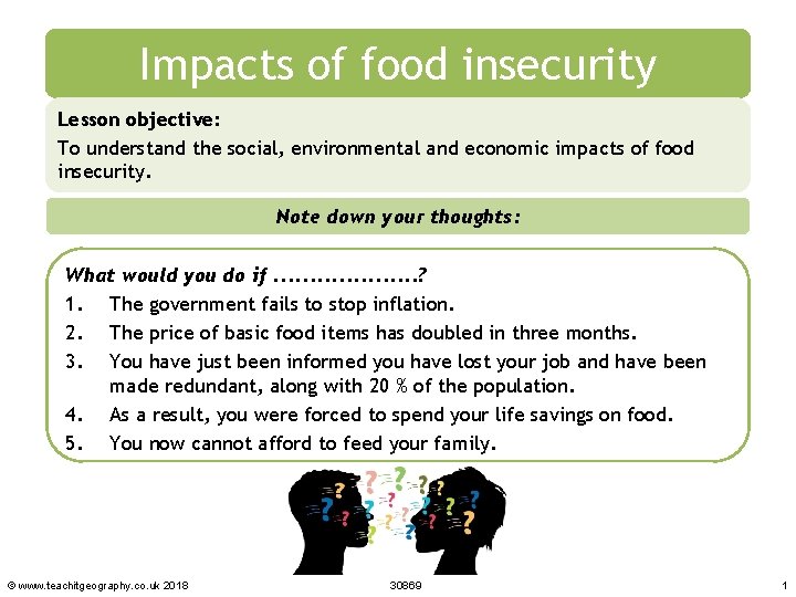 Impacts of food insecurity Lesson objective To understand