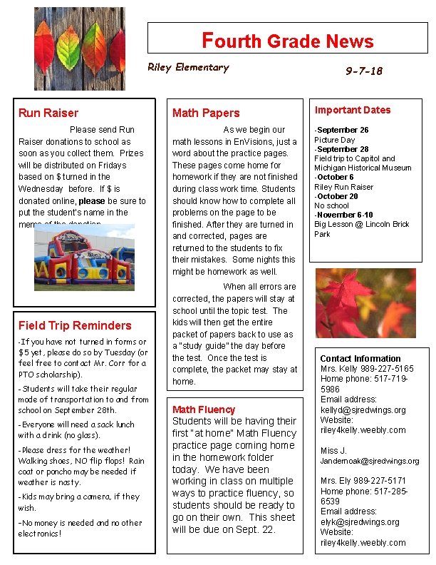 Fourth Grade News Riley Elementary 9 7 18