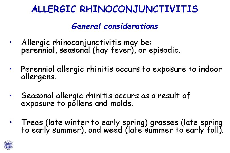 ALLERGIC RHINOCONJUNCTIVITIS Essentials of diagnosis and typical features