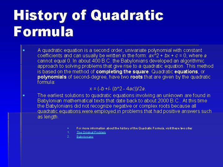 The Quadratic Formula by Zach Barr Simulation Online