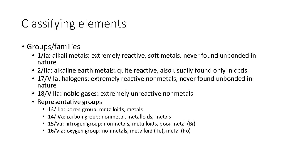 Honors Chemistry Chapter 6 the Periodic Table Organizing