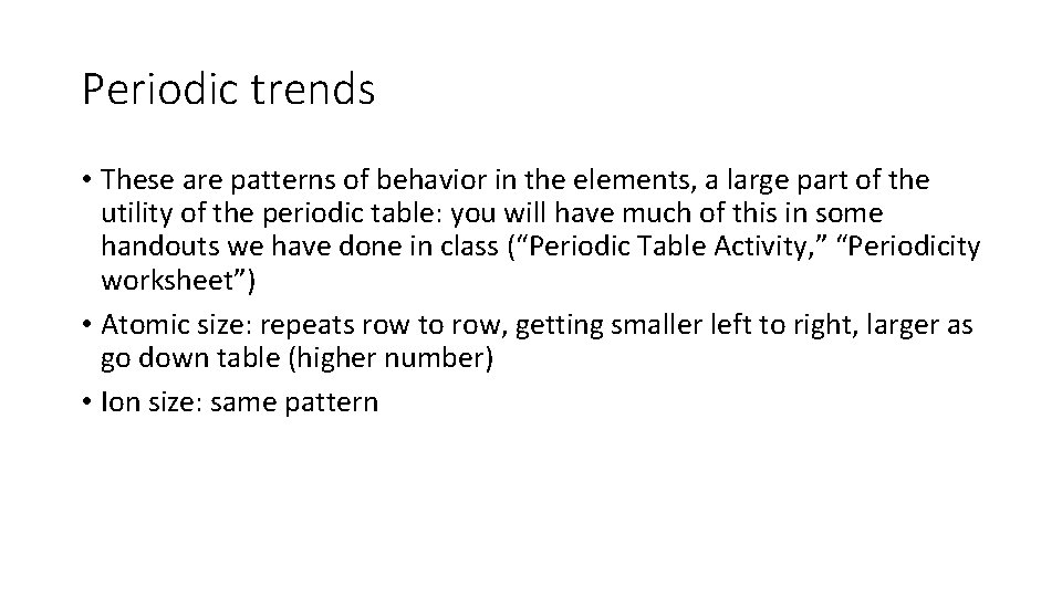 Honors Chemistry Chapter 6 the Periodic Table Organizing