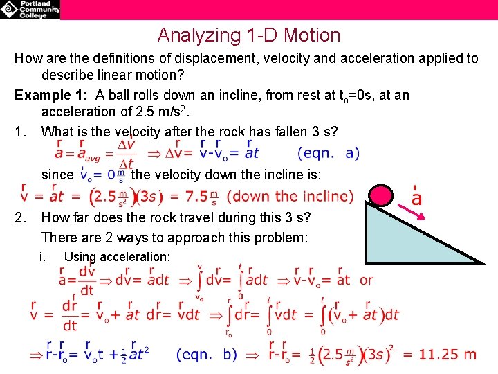 Phy 211 General Physics I Chapter 2 Motion