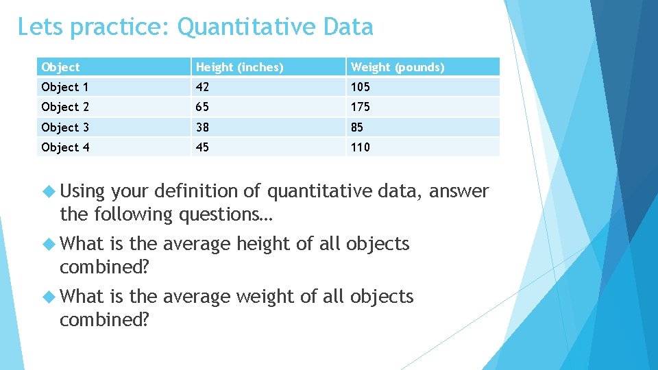 Qualitative vs Quantitative Data 7 th Grade Life