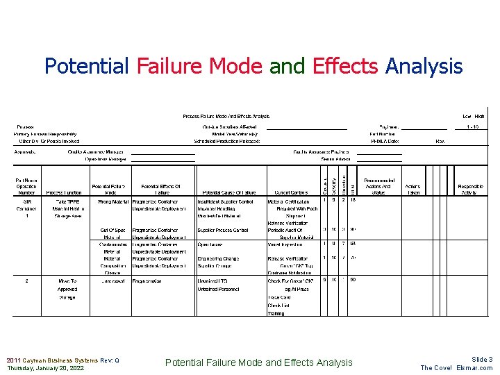 Failure Mode and Effects Analysis 2011 Cayman Business