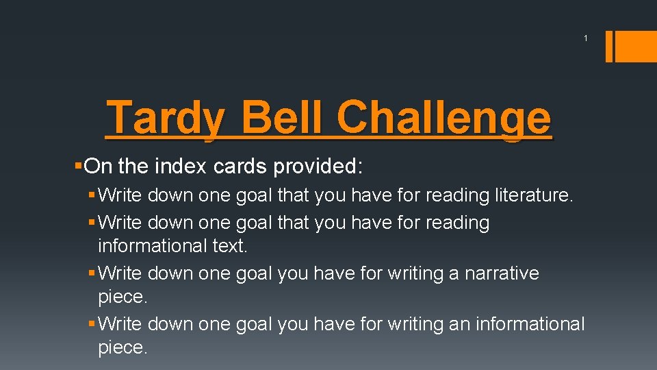 1 Tardy Bell Challenge On the index cards