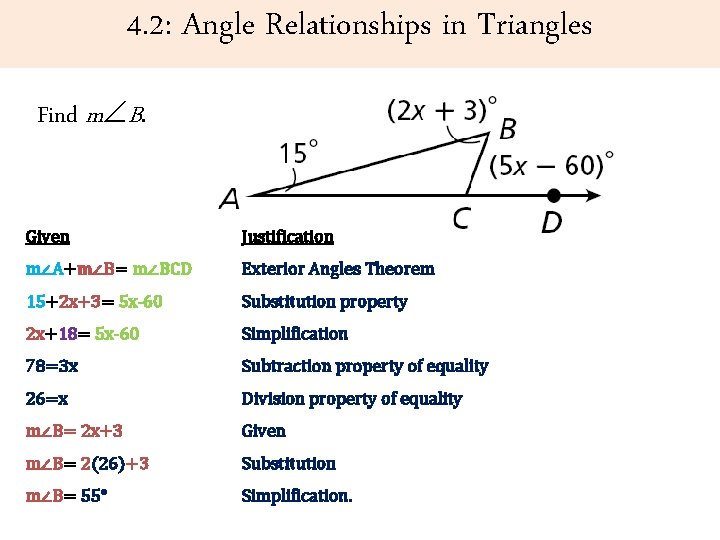 4 2 Angle Relationships in Triangles Objectives Find
