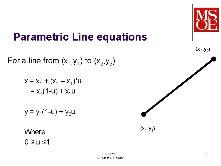 Parametric Line equations x 2 y 2 For