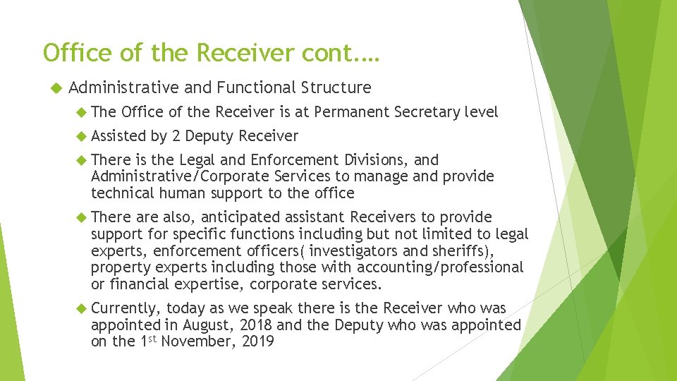 Establishment of the Office of the Receiver Botswana